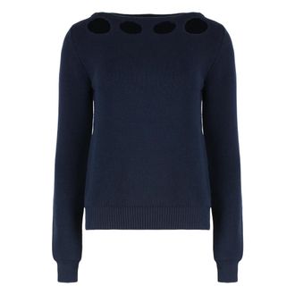 Prada Baumwoll Crew-Neck Sweater mit Cut-Out Details - - Knitwear - Damen - Blau - S