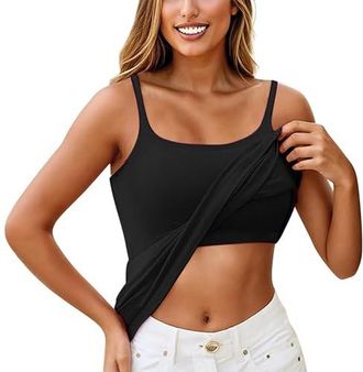 Generic Hauts avec soutien-gorge intégré pour femme - Soutien-gorge à bretelles spaghetti - Sans manches - Réglable - Débardeur dété - Avec bonnets - Sans arm