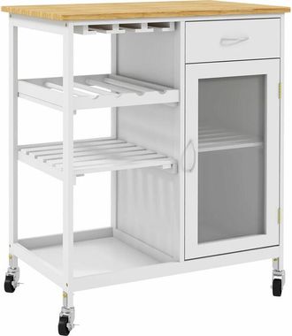 HOMCOM Desserte de cuisine multi-rangement - porte acrylique poignées métal mdf blanc aspect bambou