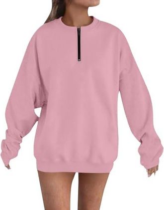 Generic Sweat-shirt uni pour femme - Pull confortable et uni pour femme - Pull surdimensionné de couleur unie - Pull à col rond - Ample - Décontracté - Fermet