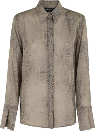 Federica Tosi Femme, Blouses et Chemises, Vert, Taille: 38 FR Chemise classique en georgette &agrave; imprim&eacute; python