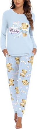 Ekouaer Ensemble Pyjama avec Chemise À Manches Longues Pyjamas Femme avec T-Shirt à Manches Longues et Pantalon Long Ours en Peluche