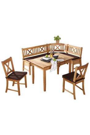 Venda Eckbankgruppe, Dunkelbraun, Wildeiche, Holz, Textil, Wildeiche, vollmassiv, Uni, eckig, 179x137 cm, Holzm&ouml;bel, Sitzgelegenheiten Holz, Holzb&auml;nke