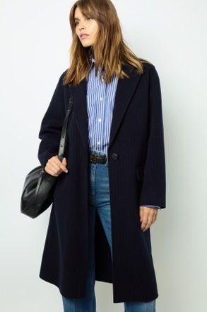 Gerard Darel Manteau droit &agrave; fines rayures - LASSIA - Marine