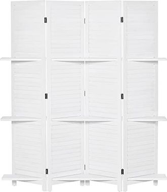HOMCOM Paravent int&eacute;rieur en Bois 4 Panneaux 160 x 170 cm, s&eacute;parateur de pi&egrave;ce Pliable avec 3 &eacute;tag&egrave;res, cloison de s&eacute;paration pour Salon, Chambre &agrave; Coucher, 
