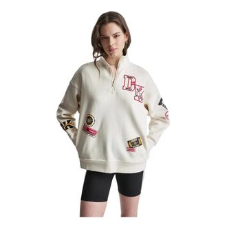 DKNY Campus Patch Oversized Quarter-Zip - - Sweatshirts & Hoodies - Damen - Beige - M