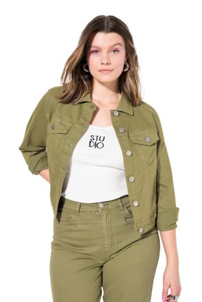 STUDIO UNTOLD Damen gro&szlig;e Gr&ouml;&szlig;en &Uuml;bergr&ouml;&szlig;en Plus Size Jeansjacke, Regular Shape, Twill, 4 Taschen moselgr&uuml;n 50+ 839263630-50+