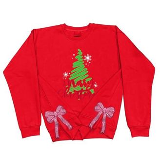 Generic Sweat-shirt à paillettes Y2K pour femme avec noeud brodé - Imprimé de Noël amusant - Col rond - Fentes latérales, Z01-rouge., XL
