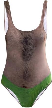 Generic Maillot De Bain Femme Drole,Maillots de Bain Une Pièce pour Femme Impression 3D Faux Sein Poilu Drôle Coupe Haute Sexy Maillots de Bain Contrôle du Ve