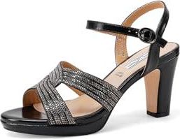 Queen Helena Sandales élégantes avec strass avec bracelet Chaussures à talons femme ZM9941, Noir, 39 EU