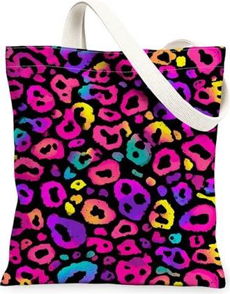 Generic Sacs fourre-tout en toile avec imprim&eacute; animal color&eacute;, &eacute;l&eacute;gant motif l&eacute;opard, sacs d&eacute;picerie r&eacute;utilisables, l&eacute;gers et lavables, multicolore, 13x15 Inch