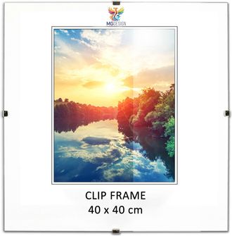 MG Design Cliprahmen 40 x 40 cm - rahmenloser Bilderrahmen mit Acrylglas & HDF Rückwand - für Fotos, Poster & Puzzle, vertikal & horizontal