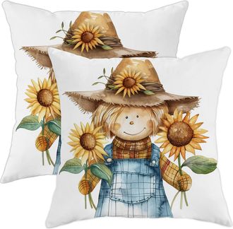 Generic Herbstliche Coole Vogelscheuche Dekokissen Atmungsaktiv Kissenh&uuml;lle Weich Kissenbezug F&uuml;r Bett Sofa Hotel 45X45Cm 2Er Set