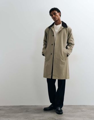 Abercrombie & Fitch Trenchcoat mit Cordkragen in Beige-Neutral