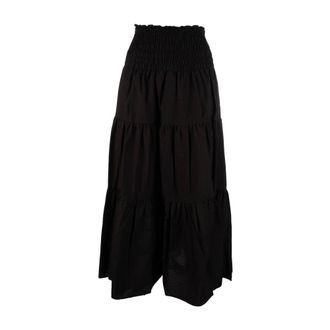 Michael Kors Femme, Jupes, Noir, Taille: 40 FR Smocked Cotton Poplin Tiered Maxi Skirt