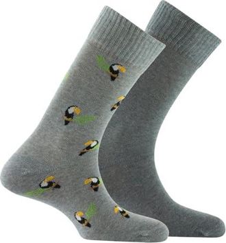 Kindy Lot de 2 paires de chaussettes en coton TOUCANS - couleur - Gris - Pointure - 39-42