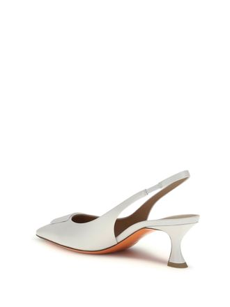 Santoni Womens Slingback Pumps Taylor White Calf Leather High Heel Shoes