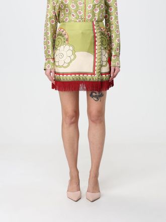 La DoubleJ Mini-jupe Foulard en soie brod&eacute;e de motifs floraux avec franges