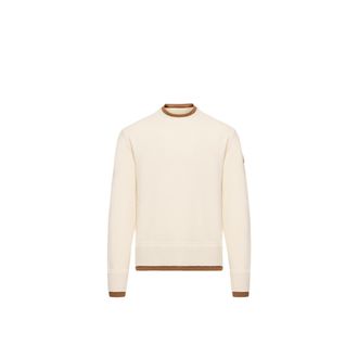 Moncler Moncler Pull En Laine Et Cachemire &Agrave; Logo En Cuir, Homme, Blanc, Taille: 3xl