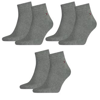 Tommy Hilfiger 6 Paar Quarter Socken Gr. 39-46 Herren Business Sneaker Socken, Farbe:758 - middle grey m&eacute;lange, Socken & Str&uuml;mpfe:39-42