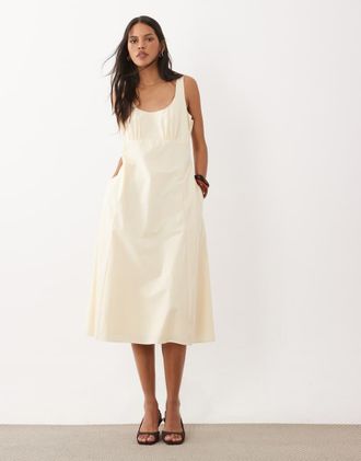 Calvin Klein Jeans robe midi en popeline de coton couleur custard-Jaune