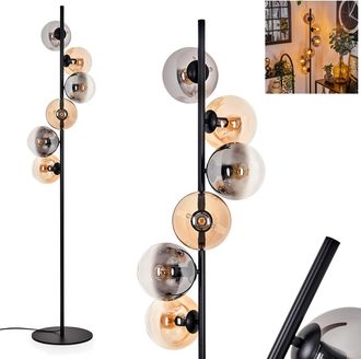 HOFSTEIN Stehleuchte Gastor, Stehlampe aus Metall/Glas in Schwarz/Rauch/Bernstein/Klar, Leuchte im Retro/Vintage-Design mit Schirmen aus Glas (Ø 15 cm) u. Fußs