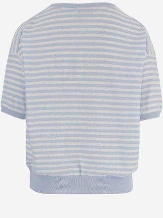 Bruno Manetti Womens Striped Cotton Sweater Light Blue