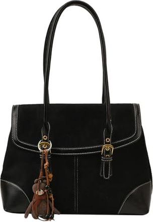 Generic Sac &agrave; bandouli&egrave;re tendance en daim synth&eacute;tique pour femme - Grande capacit&eacute; - Pour un usage quotidien et les voyages, Noir, 480.00x260.00x220.00mm/18.