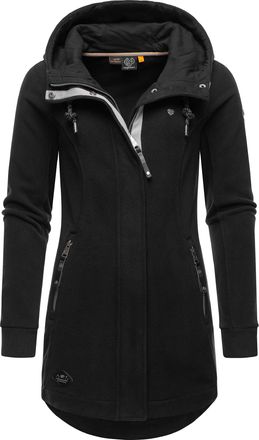Ragwear Damen Leichter Fleece-&Uuml;bergangsmantel lang windabweisend mit Kapuze Letti Fleece Black Gr. S