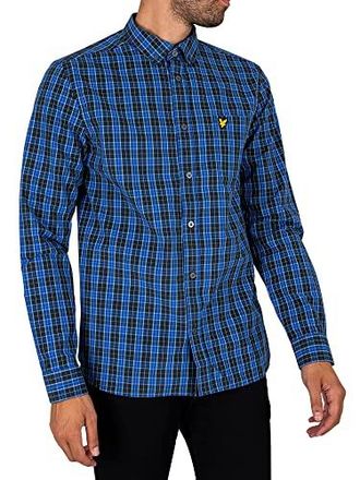 Lyle & Scott Hommes Chemise en Popeline &Agrave; Carreaux - Coton Bleu Marine Fonc&eacute;/Bleu Vif L