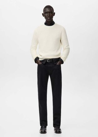 Mango Pull en maille 100 % coton blanc cass&eacute; - Homme - S - MANGO MAN