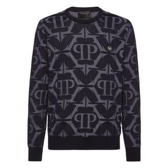 Philipp Plein Pullover Rundhals Chrome - - Knitwear - Herren - Blau - 3XL