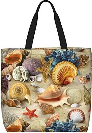 Generic Sac De Courses Coquillage, &Eacute;toile De Mer, Coquillages Sac De Shopping Lavables R&eacute;utilisable Sacs En Toile, Pour Filles, Tous Les Jours, &Eacute;cole, Shoppin