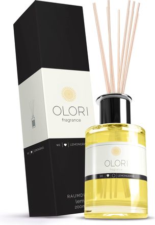 Olori Duftöl Lemongras - Diffuser mit Stäbchen - Raumduft mit ätherischen Ölen frisch, fruchtig, spritzig - 100% Natürlich & Rein - Raumdüfte mit Duftstäbch