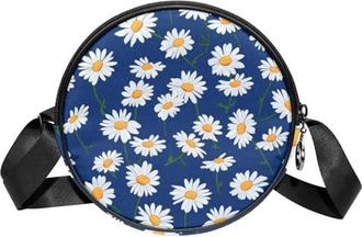 Generic Petit sac &agrave; bandouli&egrave;re circulaire pour femme, marguerites, sac &agrave; bandouli&egrave;re avec fermeture &eacute;clair, bretelles r&eacute;glables, sac &agrave; main rond d&eacute;contract&eacute; 