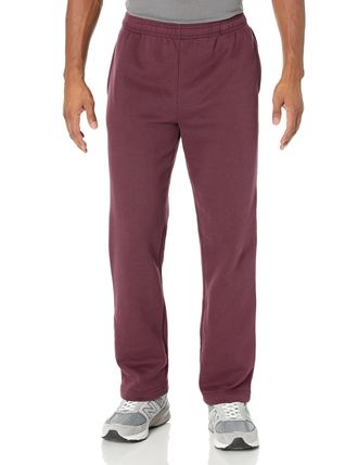 Amazon Essentials Herren Fleece-Jogginghose mit offenem Saum (erh&auml;ltlich in &Uuml;bergr&ouml;&szlig;en), Burgunderrot, S