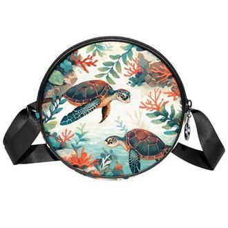 Generic Petit sac &agrave; bandouli&egrave;re Circle pour femme, petit sac &agrave; bandouli&egrave;re tortue avec fermeture &eacute;clair, bretelles r&eacute;glables, sac &agrave; main rond d&eacute;contract&eacute; pour