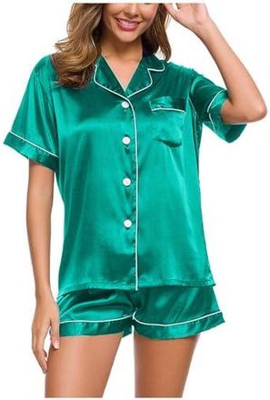 Generic Ensemble de pyjama en satin pour femme - Ensemble de pyjama en satin de soie pour femme - Ensemble de pyjama boutonn&eacute; - Ensemble de v&ecirc;tements de d&eacute;ten