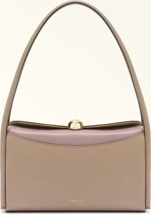 Furla Nicole Boston-tasche M Stucco Gray Grau Night-kalbsleder + Sidney-kalbsleder Damen