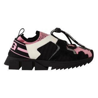 Dolce & Gabbana Femme, Chaussures, Noir, Taille: 35 EU Baskets en Tissu et Cuir Noir Rose