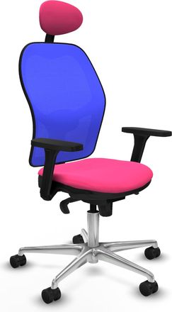 Piqueras y Crespo B&uuml;rostuhl mit 3D-Armen, h&ouml;henverstellbarer Lendenwirbelst&uuml;tze und festem Kopfteil, ausgestattet mit 5 Positionen und injiziertem Schaumstoff, Blau/Ros