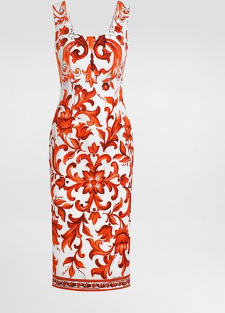 Dolce & Gabbana Kleid Aus Charmeuse Mit Majolika-print - Frau Kleider Mehrfarbig 44