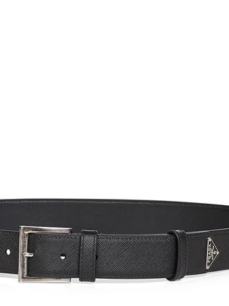 Prada Mens Leather Belt Saffiano Black Polyamide