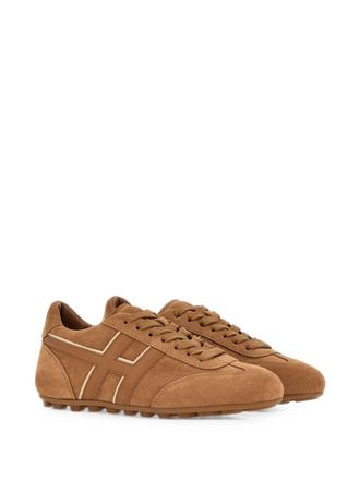 Hogan Logo-Striped Suede Sneakers - Brown