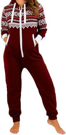 Juicy Trendz Femmes Dames Imprim&eacute; Sweat &agrave; Capuche Un Zip Capuche Onesie Surv&ecirc;tement, H-aztec-wine, S