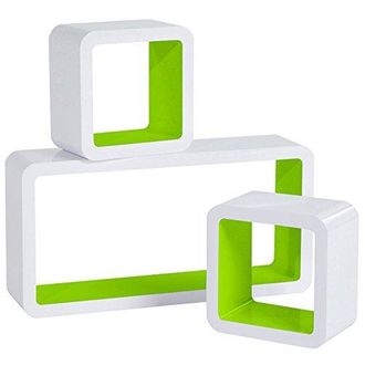 Woltu Lot de 3 Étagère Murale Cube en MDF, étagère CD Livres étagère,Blanc Vert RG9229gn