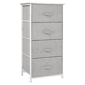 HOMCOM Commode en Tissu Meuble de Rangement 4 tiroirs chiffonnier dim. dim. 45L x 30l x 92H cm Cadre en m&eacute;tal