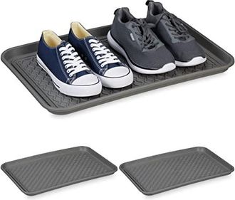 Relaxdays Schuhabtropfschale XL, 3er Set, Unterlage für nasse Schuhe, 60 x 40 cm, große Schuhablage Kunststoff, grau