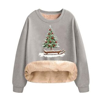 Generic Pull à capuche doublé en polaire pour femme, motif imprimé, pull de Noël, manteau chaud dhiver à manches longues, Style 01_ Gris, XL