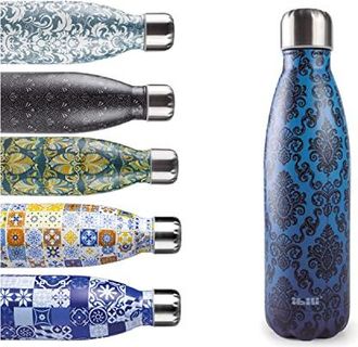 Ibili Thermokanne Baroque, Blau, 500 ml, Edelstahl 18/10, Doppelwand, wiederverwendbar